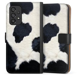 DeinDesign Galaxy A53 5G Handy Klapph&uuml;lle Handyh&uuml;lle aus Kunst Leder schwarz Flip Case Animal Print Animal Look Cow Skin Sideflip mit langer Lasche