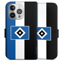 DeinDesign iPhone 14 Pro Handy Klapph&uuml;lle Handyh&uuml;lle aus Kunst Leder schwarz Flip Case Stripes Hamburger Sv Hsv Sideflip mit langer Lasche