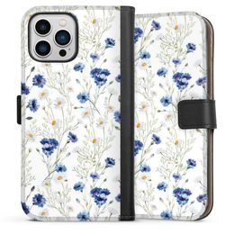 DeinDesign iPhone 13 Pro Max Handy Klapph&uuml;lle Handyh&uuml;lle aus Kunst Leder schwarz Flip Case Flowers Muster Flower Sideflip mit langer Lasche