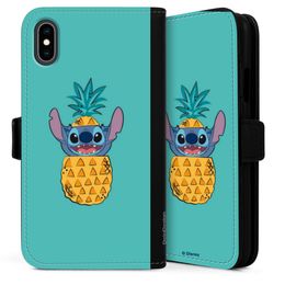 DeinDesign iPhone X Handy Klapph&uuml;lle Handyh&uuml;lle aus Kunst Leder schwarz Flip Case Disney Lilo & Stitch Pineapple Sideflip mit langer Lasche