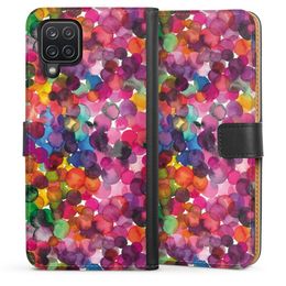 DeinDesign Galaxy A12 Handy Klapph&uuml;lle Handyh&uuml;lle aus Kunst Leder schwarz Flip Case Water Colour Colourful Points Sideflip mit langer Lasche