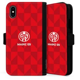 DeinDesign iPhone X Handy Klapph&uuml;lle Handyh&uuml;lle aus Kunst Leder schwarz Flip Case Mainz 05 Official Licensed Product Merchandise Sideflip mit langer Lasche