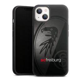 DeinDesign iPhone 13 Handy Gallery Case Handyh&uuml;lle 9H Geh&auml;rtetes Glas R&uuml;ckseite H&uuml;lle Official Licensed Product Sc Freiburg Metallic Look Gallery Case