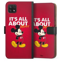 DeinDesign Galaxy A22 5G Handy Klapph&uuml;lle Handyh&uuml;lle aus Kunst Leder schwarz Flip Case Disney Official Licensed Product Mouse Sideflip mit langer Lasche