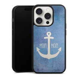 DeinDesign iPhone 15 Pro Handy Gallery Case Handyh&uuml;lle 9H Geh&auml;rtetes Glas R&uuml;ckseite H&uuml;lle Anchor Maritim Blue Gallery Case