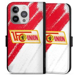 DeinDesign iPhone 14 Pro Handy Klapph&uuml;lle Handyh&uuml;lle aus Kunst Leder schwarz Flip Case 1. Fc Union Berlin Logo Official Licensed Product Sideflip mit langer 
