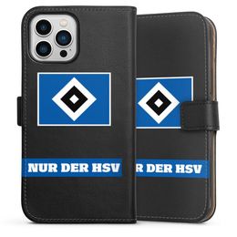 DeinDesign iPhone 13 Pro Max Handy Klapph&uuml;lle Handyh&uuml;lle aus Kunst Leder schwarz Flip Case Hamburger Sv Statement Hsv Sideflip mit langer Lasche
