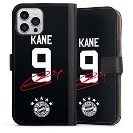 DeinDesign iPhone 13 Pro Max Handy Klapph&uuml;lle Handyh&uuml;lle aus Kunst Leder schwarz Flip Case Fc Bayern M&uuml;nchen Harry Kane Jersey Sideflip mit langer Lasche