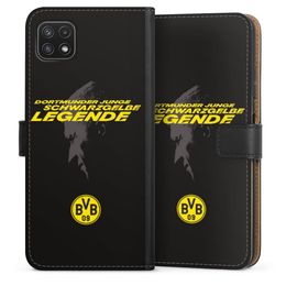 DeinDesign Galaxy A22 5G Handy Klapph&uuml;lle Handyh&uuml;lle aus Kunst Leder schwarz Flip Case Borussia Dortmund Marco Reus Bvb Sideflip mit langer Lasche