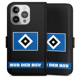 DeinDesign iPhone 14 Pro Handy Klapph&uuml;lle Handyh&uuml;lle aus Kunst Leder schwarz Flip Case Hamburger Sv Statement Hsv Sideflip mit langer Lasche