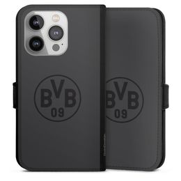 DeinDesign iPhone 14 Pro Handy Klapph&uuml;lle Handyh&uuml;lle aus Kunst Leder schwarz Flip Case Bvb Borussia Dortmund Logo Sideflip mit langer Lasche