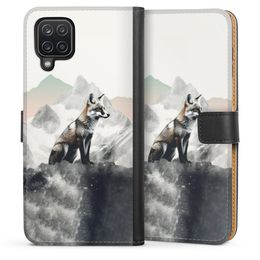 DeinDesign Galaxy A12 Handy Klapph&uuml;lle Handyh&uuml;lle aus Kunst Leder schwarz Flip Case Nature Mountain Fox Sideflip mit langer Lasche