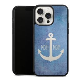 DeinDesign iPhone 15 Pro Max Handy Gallery Case Handyh&uuml;lle 9H Geh&auml;rtetes Glas R&uuml;ckseite H&uuml;lle Anchor Maritim Blue Gallery Case