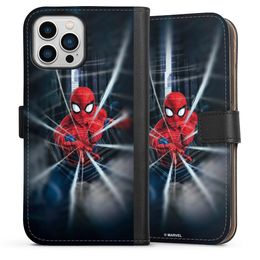 DeinDesign iPhone 13 Pro Max Handy Klapph&uuml;lle Handyh&uuml;lle aus Kunst Leder schwarz Flip Case Kinofilm Marvel Spiderman Sideflip mit langer Lasche