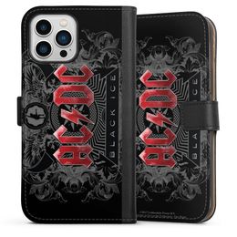 DeinDesign iPhone 13 Pro Max Handy Klapph&uuml;lle Handyh&uuml;lle aus Kunst Leder schwarz Flip Case Merchandise Black Ice Acdc Sideflip mit langer Lasche