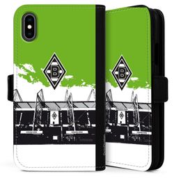 DeinDesign iPhone X Handy Klapph&uuml;lle Handyh&uuml;lle aus Kunst Leder schwarz Flip Case Merchandise Borussia M&ouml;nchengladbach Stadium Sideflip mit langer Lasche