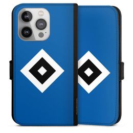 DeinDesign iPhone 14 Pro Handy Klapph&uuml;lle Handyh&uuml;lle aus Kunst Leder schwarz Flip Case Logo Hsv Hamburger Sv Sideflip mit langer Lasche