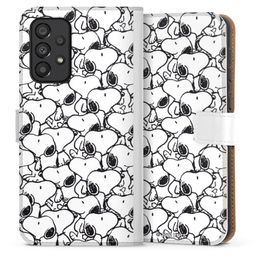 DeinDesign Galaxy A33 5G Handy Klapph&uuml;lle Handyh&uuml;lle aus Kunst Leder wei&szlig; Flip Case Peanuts Snoopy Muster Sideflip mit Lasche
