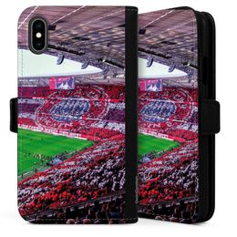 DeinDesign iPhone X Handy Klapph&uuml;lle Handyh&uuml;lle aus Kunst Leder schwarz Flip Case Stadium Fcb Fc Bayern M&uuml;nchen Sideflip mit langer Lasche