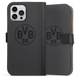 DeinDesign iPhone 13 Pro Max Handy Klapph&uuml;lle Handyh&uuml;lle aus Kunst Leder schwarz Flip Case Bvb Borussia Dortmund Logo Sideflip mit langer Lasche