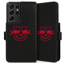 DeinDesign Galaxy S21 Ultra 5G Handy Klapph&uuml;lle Handyh&uuml;lle aus Kunst Leder schwarz Flip Case Rb Leipzig Official Licensed Product Carbon Sideflip mit Lasche