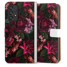 DeinDesign Galaxy A33 5G Handy Klapph&uuml;lle Handyh&uuml;lle aus Kunst Leder wei&szlig; Flip Case Blossom Flowers Rose Sideflip mit Lasche