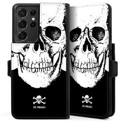 DeinDesign Galaxy S21 Ultra 5G Handy Klapph&uuml;lle Handyh&uuml;lle aus Kunst Leder schwarz Flip Case Totenkopf Fc St. Pauli Official Licensed Product Sideflip mit Lasche