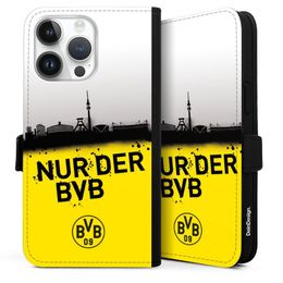 DeinDesign iPhone 14 Pro Max Handy Klapph&uuml;lle Handyh&uuml;lle aus Kunst Leder schwarz Flip Case Borussia Dortmund Statement Bvb Sideflip mit Lasche