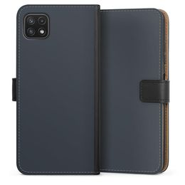 DeinDesign Galaxy A22 5G Handy Klapph&uuml;lle Handyh&uuml;lle aus Kunst Leder schwarz Flip Case Anthracite Unicoloured Grey Sideflip mit langer Lasche