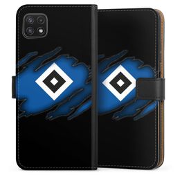 DeinDesign Galaxy A22 5G Handy Klapph&uuml;lle Handyh&uuml;lle aus Kunst Leder schwarz Flip Case Official Licensed Product Hsv Hamburger Sv Sideflip mit langer Lasche
