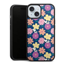 DeinDesign iPhone 15 Handy Gallery Case Handyh&uuml;lle 9H Geh&auml;rtetes Glas R&uuml;ckseite H&uuml;lle Muster Snoopy Flowers Gallery Case