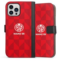 DeinDesign iPhone 13 Pro Max Handy Klapph&uuml;lle Handyh&uuml;lle aus Kunst Leder schwarz Flip Case Mainz 05 Official Licensed Product Merchandise Sideflip mit langer 