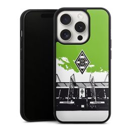 DeinDesign iPhone 15 Pro Handy Gallery Case Handyh&uuml;lle 9H Geh&auml;rtetes Glas R&uuml;ckseite H&uuml;lle Merchandise Borussia M&ouml;nchengladbach Stadium Gallery Case