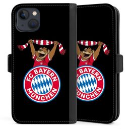 DeinDesign iPhone 13 Handy Klapph&uuml;lle Handyh&uuml;lle aus Kunst Leder schwarz Flip Case Bernie Official Licensed Product Fc Bayern M&uuml;nchen Sideflip mit Lasche