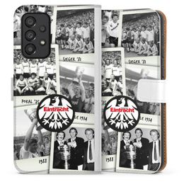 DeinDesign Galaxy A33 5G Handy Klapph&uuml;lle Handyh&uuml;lle aus Kunst Leder wei&szlig; Flip Case Retro Eintracht Frankfurt Official Licensed Product Sideflip mit Lasche