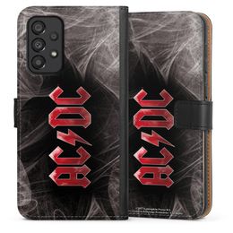 DeinDesign Galaxy A33 5G Handy Klapph&uuml;lle Handyh&uuml;lle aus Kunst Leder schwarz Flip Case Acdc Merchandise Logo Sideflip mit langer Lasche