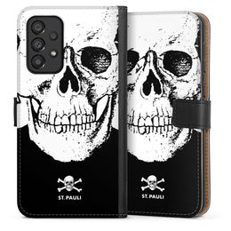 DeinDesign Galaxy A33 5G Handy Klapph&uuml;lle Handyh&uuml;lle aus Kunst Leder schwarz Flip Case Totenkopf Official Licensed Product Fc St. Pauli Sideflip mit langer 