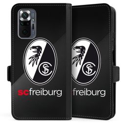 DeinDesign Xiaomi Redmi Note 10 Pro Handy Klapph&uuml;lle Handyh&uuml;lle aus Kunst Leder schwarz Flip Case Sc Freiburg Lettering Logo Sideflip mit langer Lasche