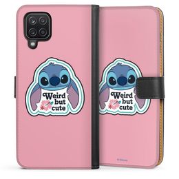 DeinDesign Galaxy A12 Handy Klapph&uuml;lle Handyh&uuml;lle aus Kunst Leder schwarz Flip Case Disney Sayings Lilo & Stitch Sideflip mit langer Lasche