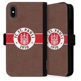 DeinDesign iPhone X Handy Klapph&uuml;lle Handyh&uuml;lle aus Kunst Leder schwarz Flip Case Fc St. Pauli Logo Official Licensed Product Sideflip mit langer Lasche