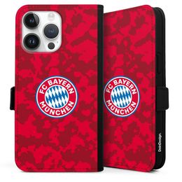 DeinDesign iPhone 14 Pro Max Handy Klapph&uuml;lle Handyh&uuml;lle aus Kunst Leder schwarz Flip Case Camouflage Fcb Fc Bayern M&uuml;nchen Sideflip mit Lasche
