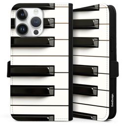DeinDesign iPhone 14 Pro Max Handy Klapph&uuml;lle Handyh&uuml;lle aus Kunst Leder schwarz Flip Case Klavier Music Piano Sideflip mit Lasche