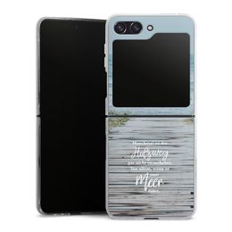 DeinDesign Galaxy Z Flip 5 Handy Hard Case Schutzh&uuml;lle transparent Smartphone Handy H&uuml;lle Statement Beach Spruch Hard Case