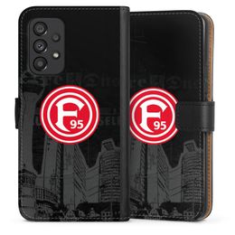 DeinDesign Galaxy A53 5G Handy Klapph&uuml;lle Handyh&uuml;lle aus Kunst Leder schwarz Flip Case Logo Official Licensed Product Fortuna D&uuml;sseldorf Sideflip mit langer 