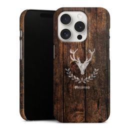 DeinDesign iPhone 15 Pro Handy Premium Case Smartphone Handyh&uuml;lle Schutzh&uuml;lle matt Wooden Look Deer Wood Premium Case