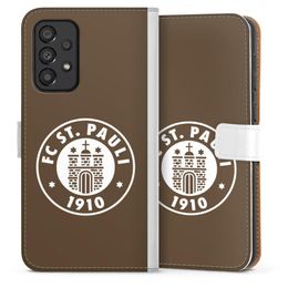 DeinDesign Galaxy A33 5G Handy Klapph&uuml;lle Handyh&uuml;lle aus Kunst Leder wei&szlig; Flip Case Fc St. Pauli Official Licensed Product Coat Of Arms Sideflip mit Lasche
