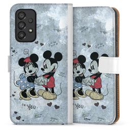 DeinDesign Galaxy A33 5G Handy Klapph&uuml;lle Handyh&uuml;lle aus Kunst Leder wei&szlig; Flip Case Vintage Disney Sideflip mit Lasche