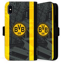 DeinDesign iPhone X Handy Klapph&uuml;lle Handyh&uuml;lle aus Kunst Leder schwarz Flip Case Bvb Borussia Dortmund Stadium Sideflip mit langer Lasche