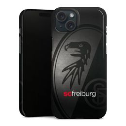 DeinDesign iPhone 15 Plus Handy Premium Case Smartphone Handyh&uuml;lle Schutzh&uuml;lle gl&auml;nzend Official Licensed Product Sc Freiburg Metallic Look Premium Case
