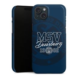 DeinDesign iPhone 15 Plus Handy Premium Case Smartphone Handyh&uuml;lle Schutzh&uuml;lle gl&auml;nzend Soccer Merchandise Msv Duisburg Premium Case